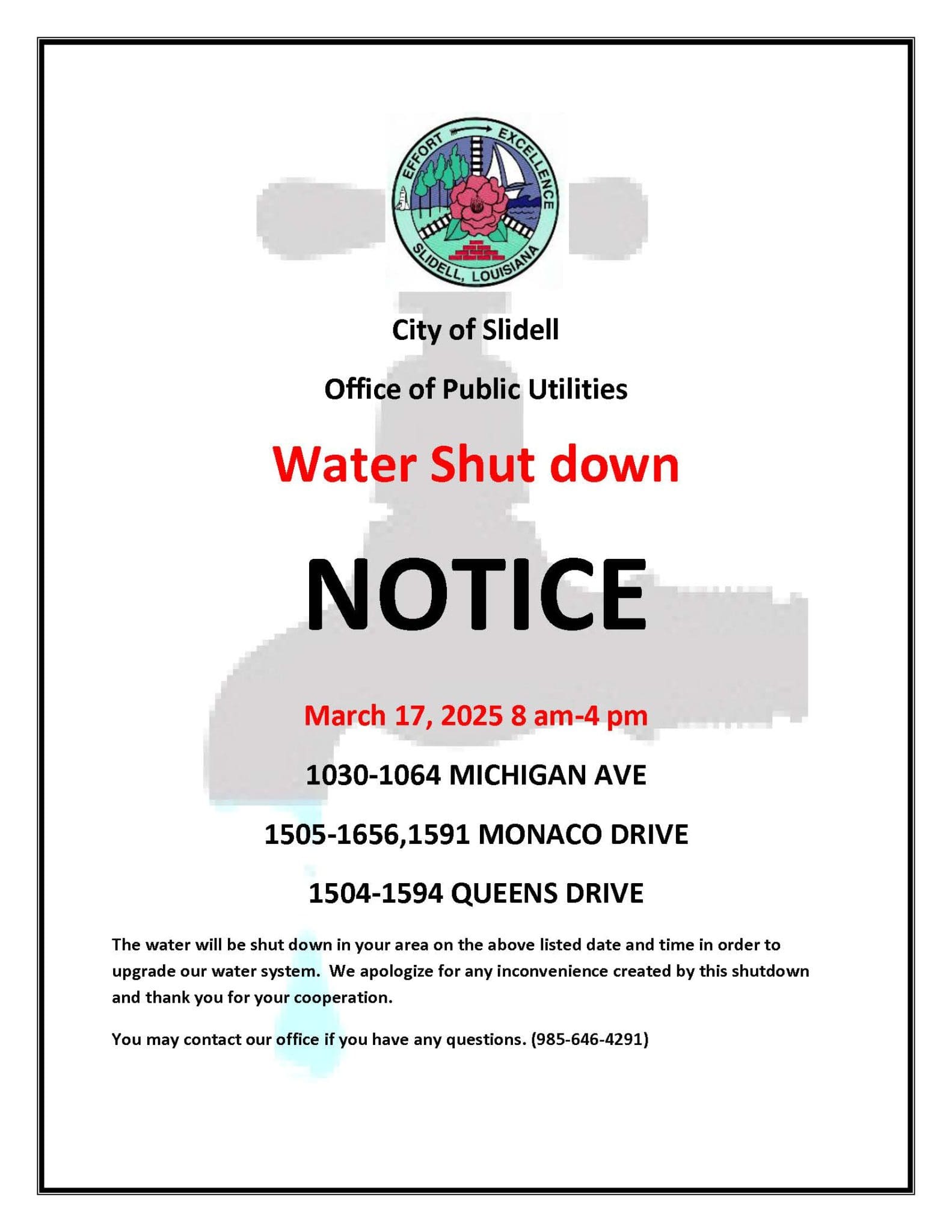 Water Shut Down Notice - The City of Slidell, Louisiana