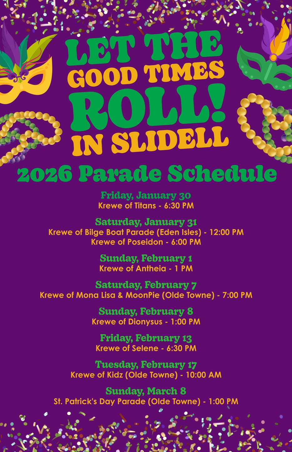 Slidell's 2026 Mardi Gras Parade Schedule - The City of Slidell, Louisiana